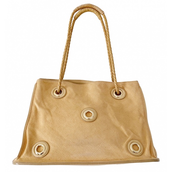 Bottega Veneta | Bags | Bottega Veneta Tan Canvas Woven Leather Handle ...